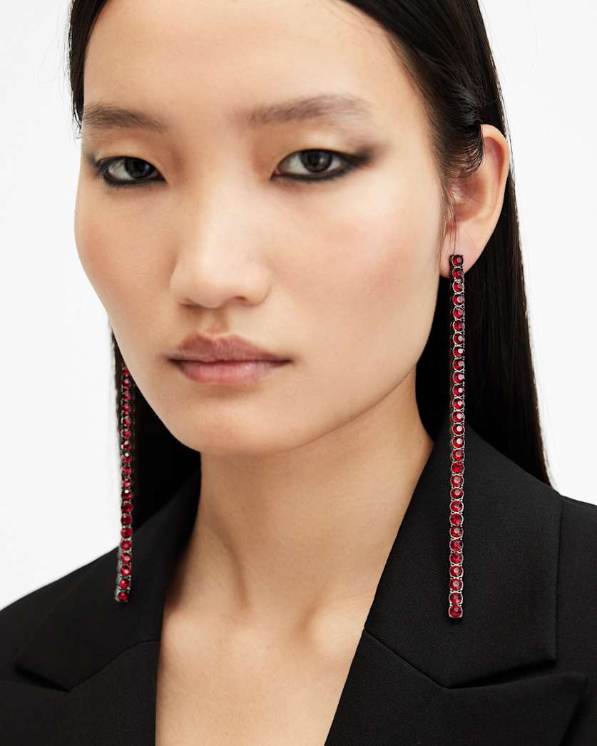 Izzy Crystal Drop Chain Earrings Black/Red | ALLSAINTS